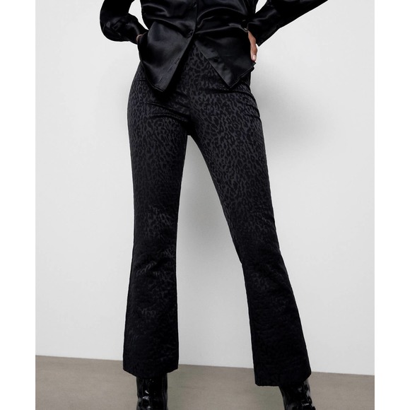 Zara | Pants & Jumpsuits | Zara Mini Flare Leopard Textured Pants High ...